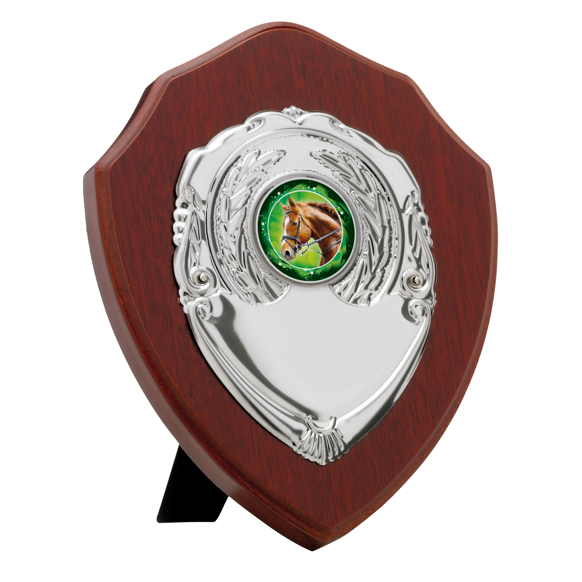 6" MAHOGANY FINISH PRESENTATION SHIELD - trophyman.co.uk